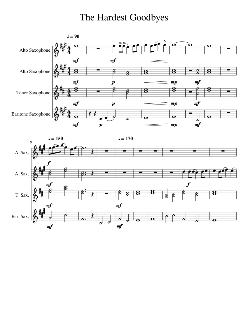 The Hardest Goodbyes Sheet music for Saxophone alto, Saxophone tenor ...