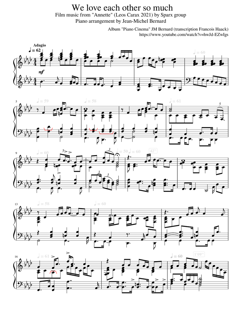 We love each other so much '(film "Annette") – Jean-Michel Bernard arrangement Sheet music for ...
