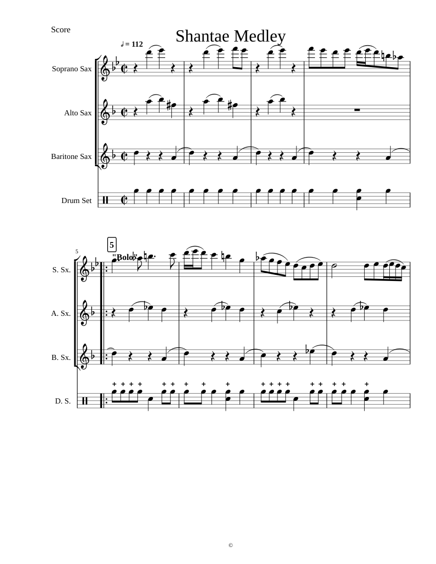 Shantae Medley Sheet Music for Drum group, Flute other, Saxophone other ...