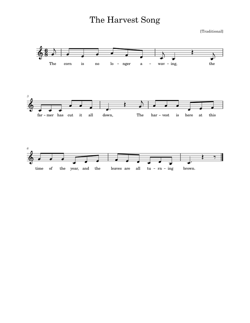The Harvest Song – Misc Traditional The Harvest Song Sheet Music for ...