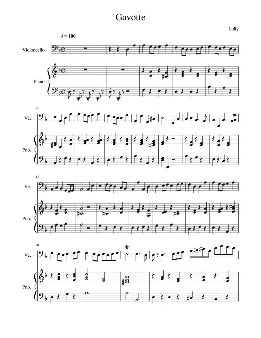 Gavotte – Lully, Jean-Baptiste Grade 5 Cello Exam A4 Gavotte by Lully 2 ...