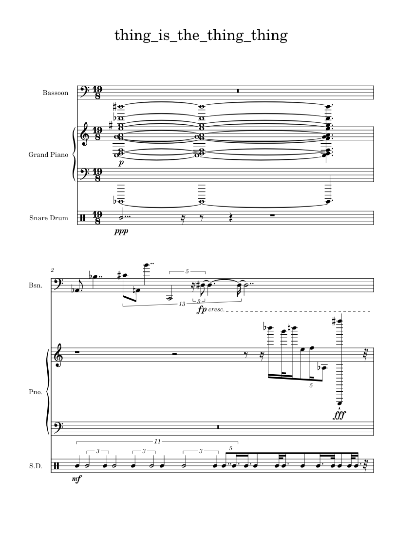 Thing is the Thing Thing Sheet music for Piano, Bassoon, Snare drum ...