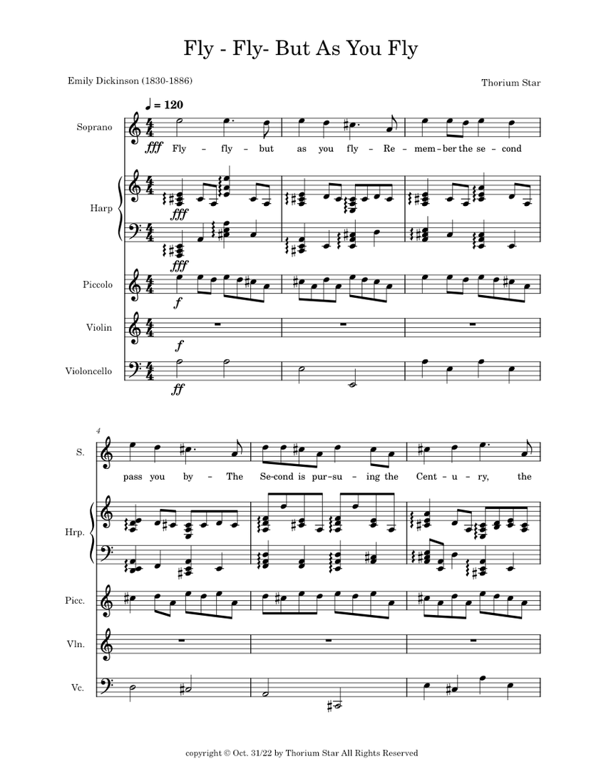 Fly - Fly- But As You Fly Sheet music for Soprano, Flute piccolo ...