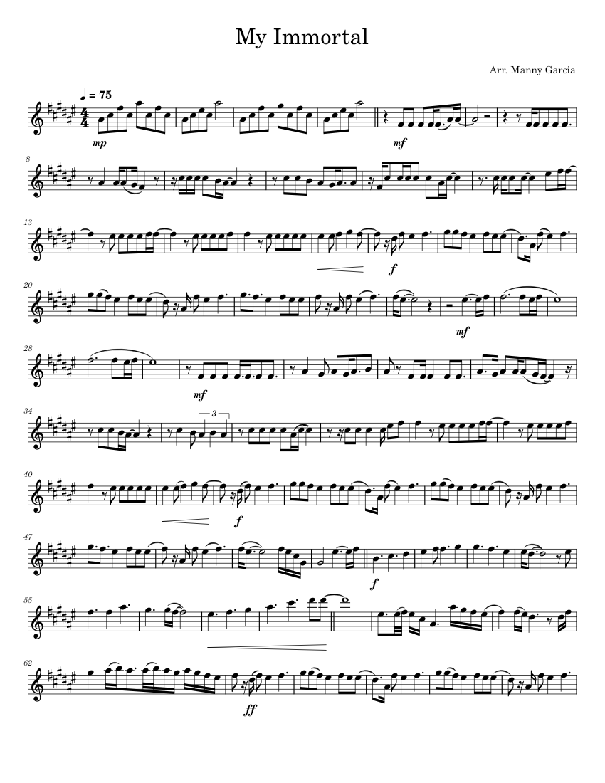 My immortal – Evanescence Sheet music for Saxophone alto (Solo ...