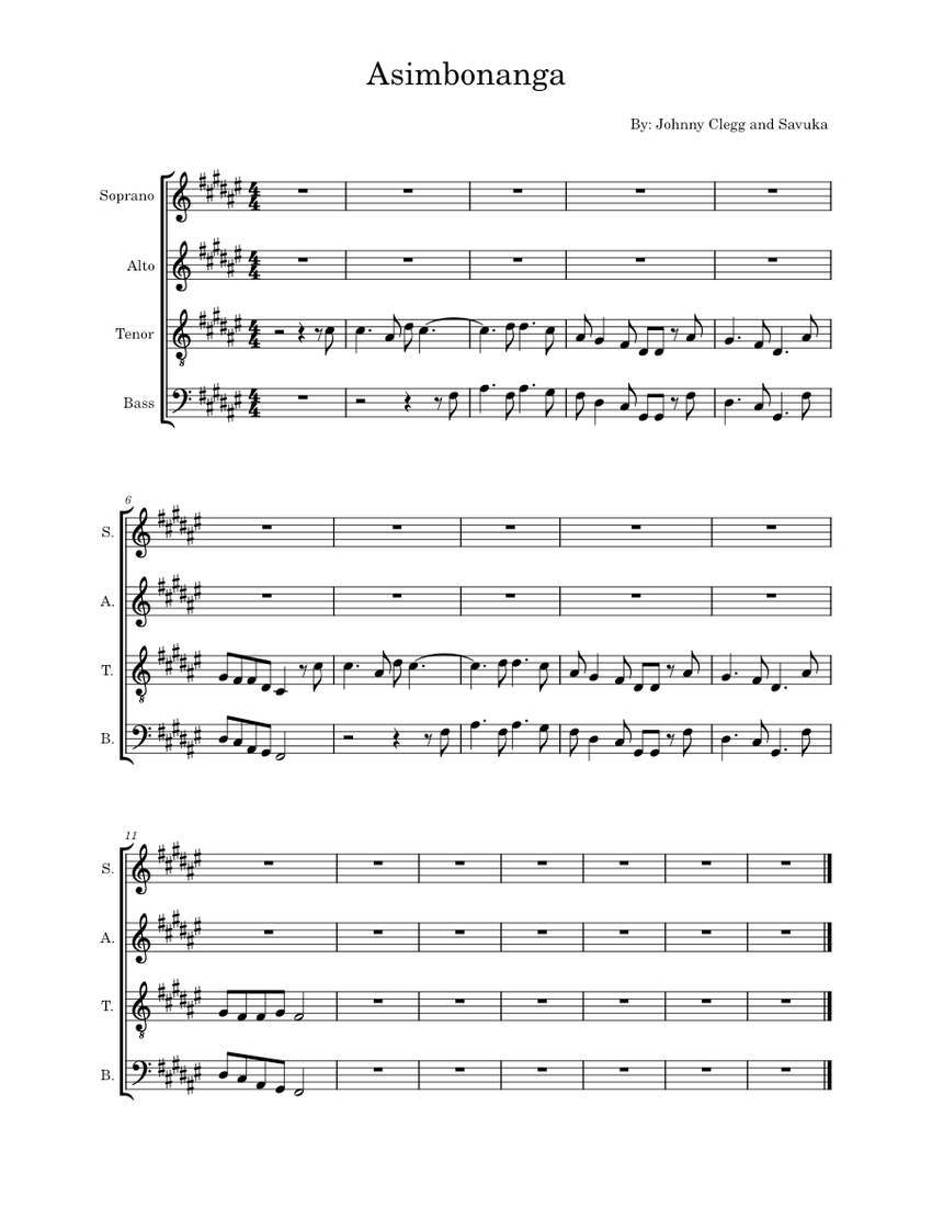 Asimbonanga Sheet music for Soprano, Alto, Tenor, Bass voice (Choral ...