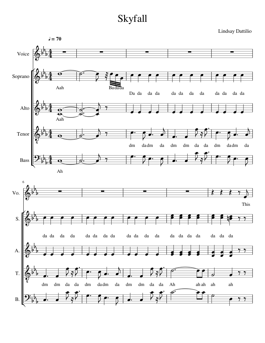 Skyfall Sheet Music for Soprano, Alto, Tenor, Bass voice & more ...