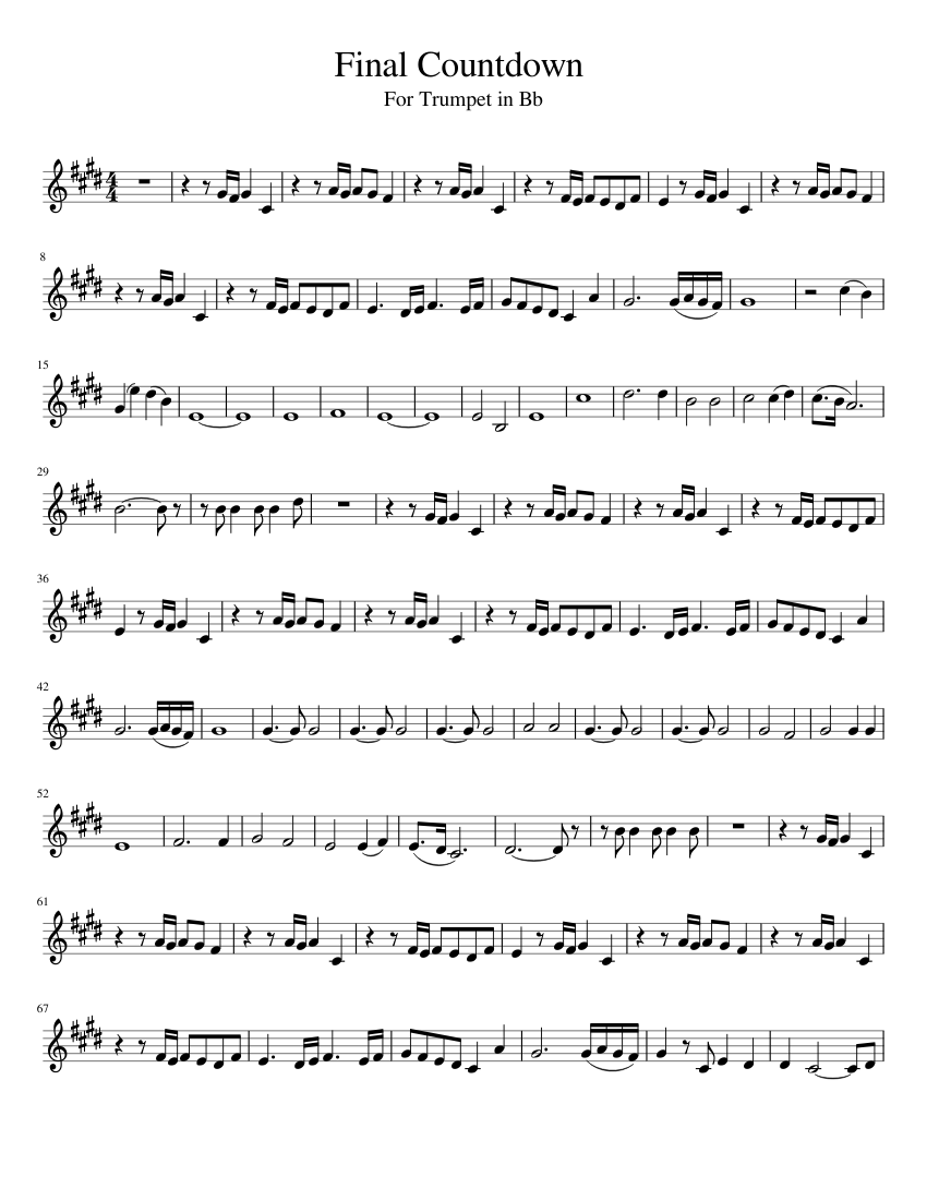 Final Countdown for Trumpet in Bb Sheet Music for Trumpet in b-flat ...