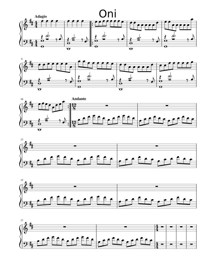Oni Sheet Music for Piano (Solo) easy | MuseScore.com