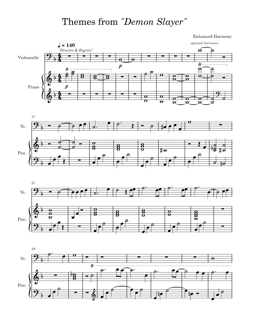Themes from "Demon Slayer" - Enhanced Harmony Sheet music for Piano ...