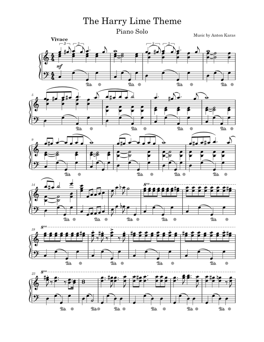 The Harry lime theme from the Third Man – Anton Karas Sheet music for ...