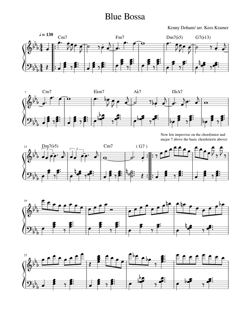 Blue Bossa Sheet Music for Piano (Solo) Easy | MuseScore.com