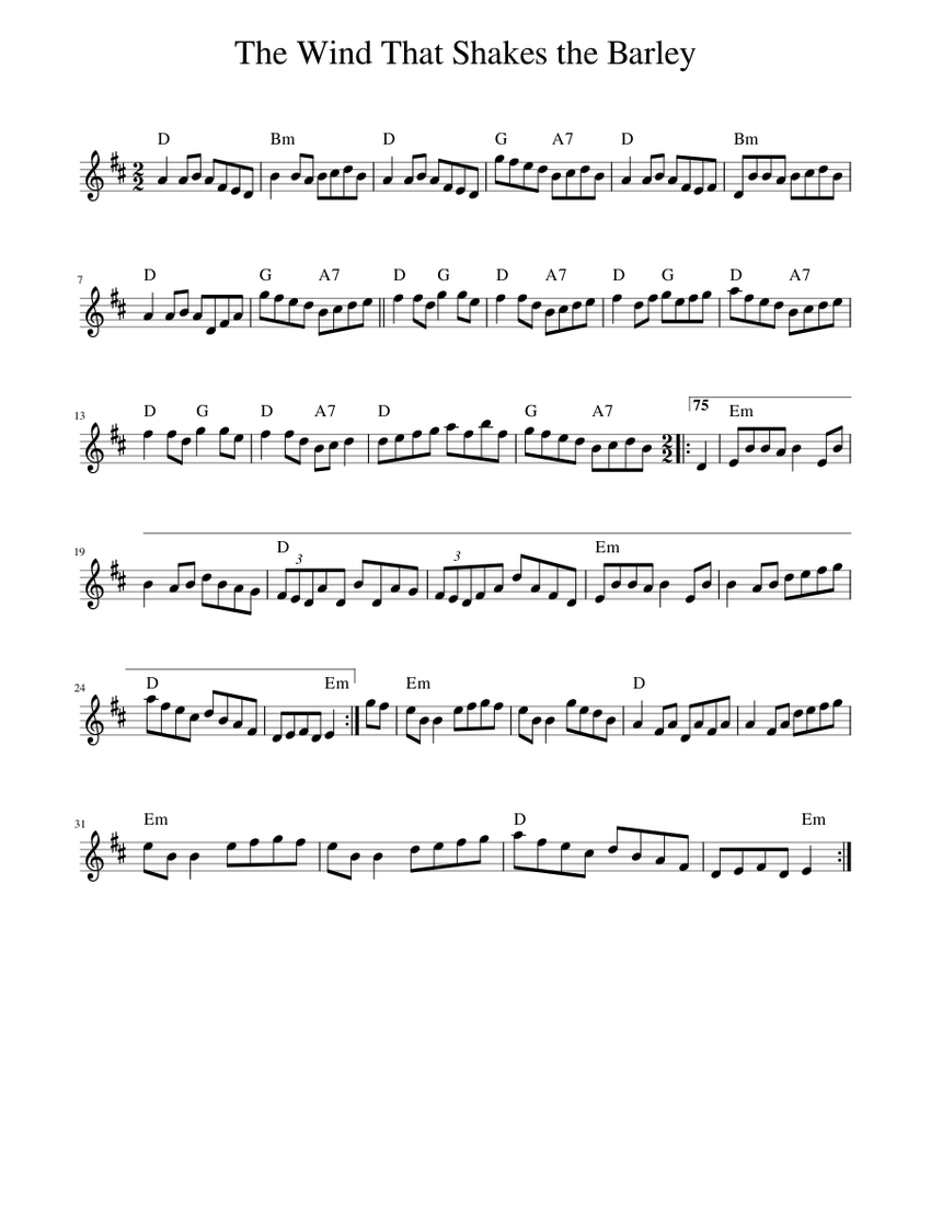 The Wind That Shakes the Barley Sheet music for Piano (Solo) Easy ...