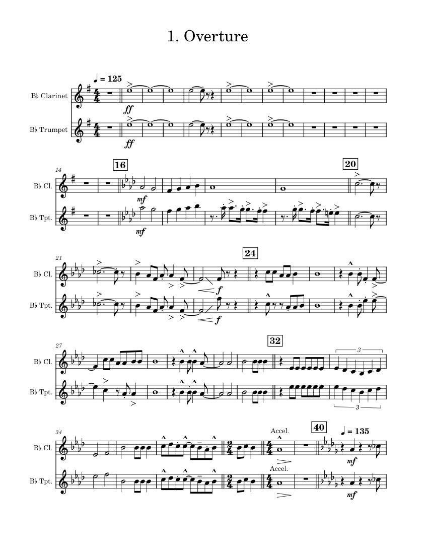 1. Overture Sheet music for Clarinet in b-flat, Trumpet in b-flat (Mixed Duet) | Musescore.com