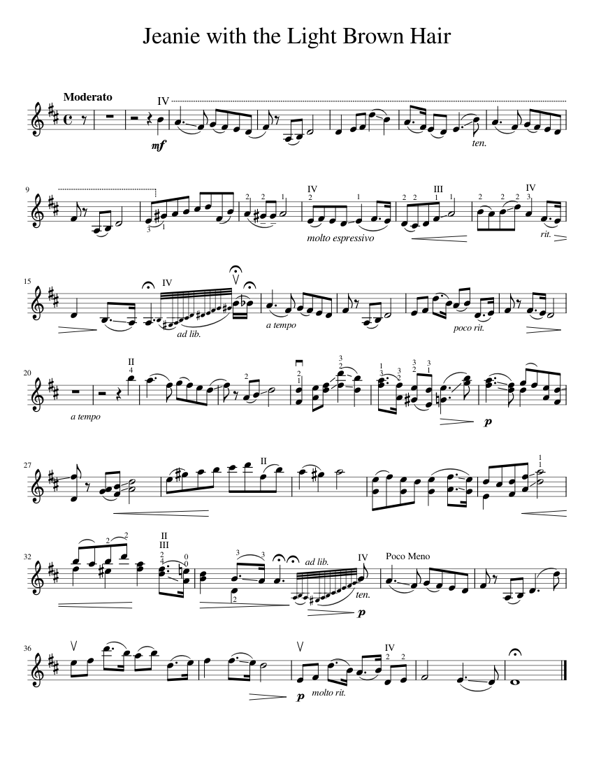 Jeanie with the Light Brown Hair Sheet Music for Violin (Solo ...