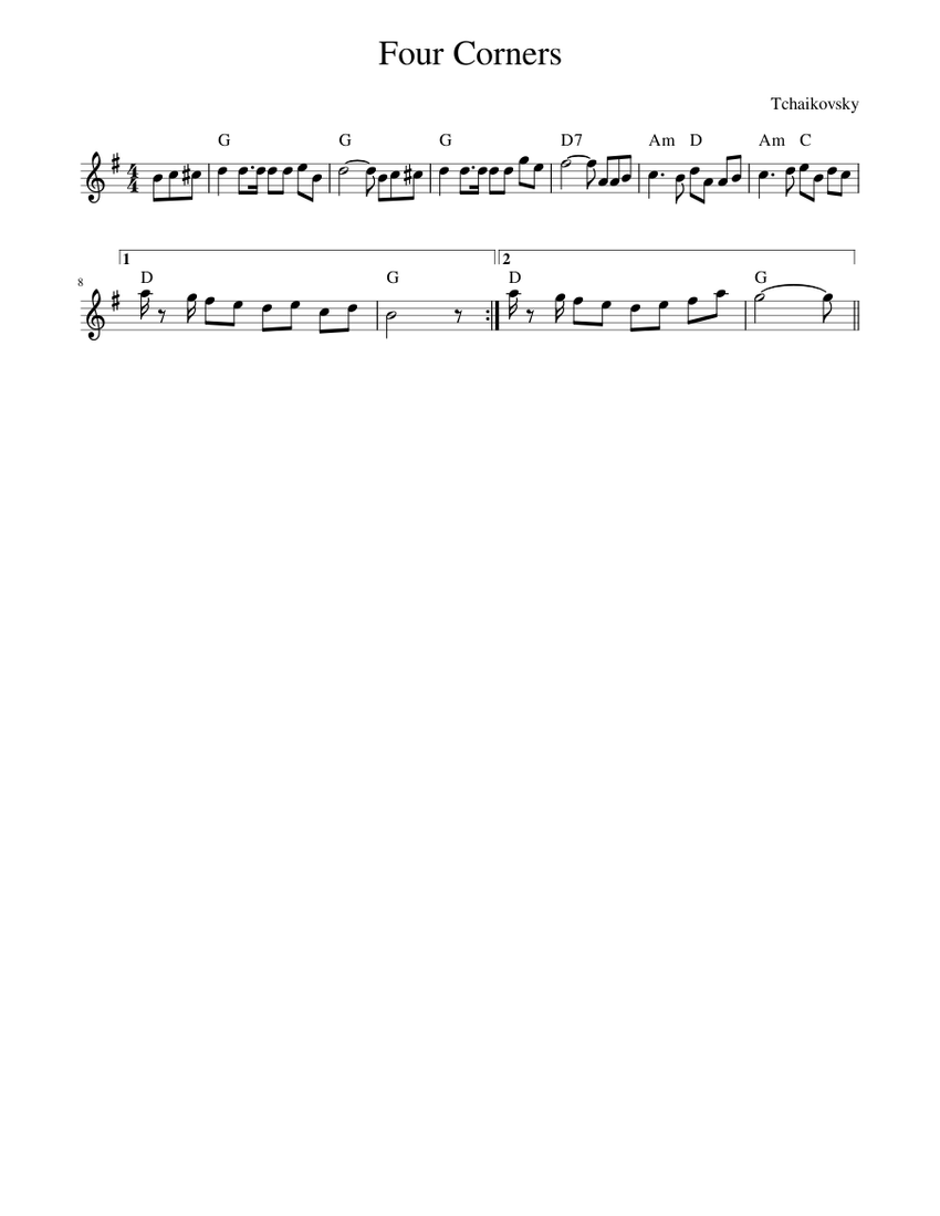 Tchaikovsky - Four Corners Sheet Music with Chords for Piano (Solo ...