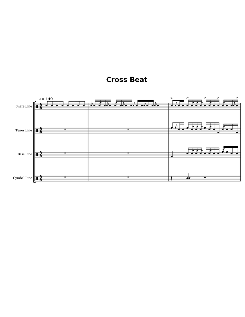 CrossBeat Sheet music for Snare drum, Crash, Tenor drum, Bass drum (Percussion Quartet ...
