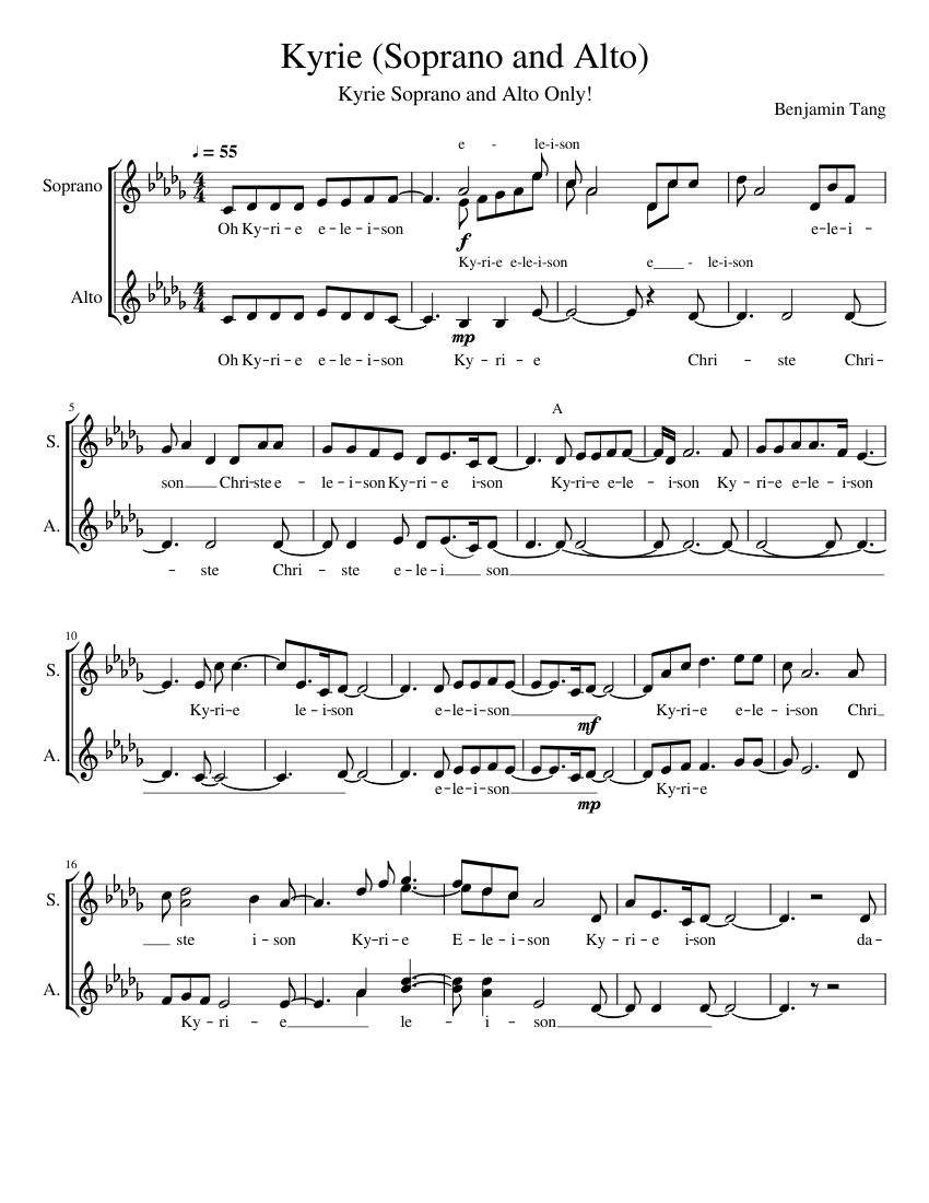 Kyrie (Soprano and Alto) Sheet music for Soprano, Alto (Choral ...