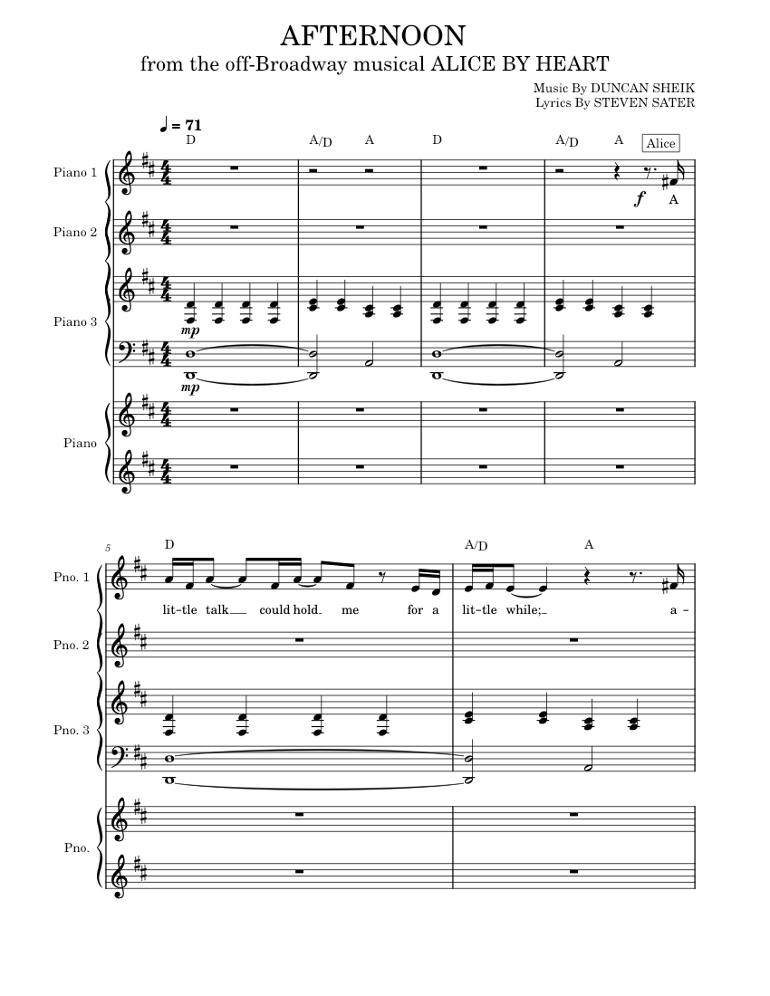 Afternoon - Alice By Heart Sheet Music with Chords for Piano (Mixed ...