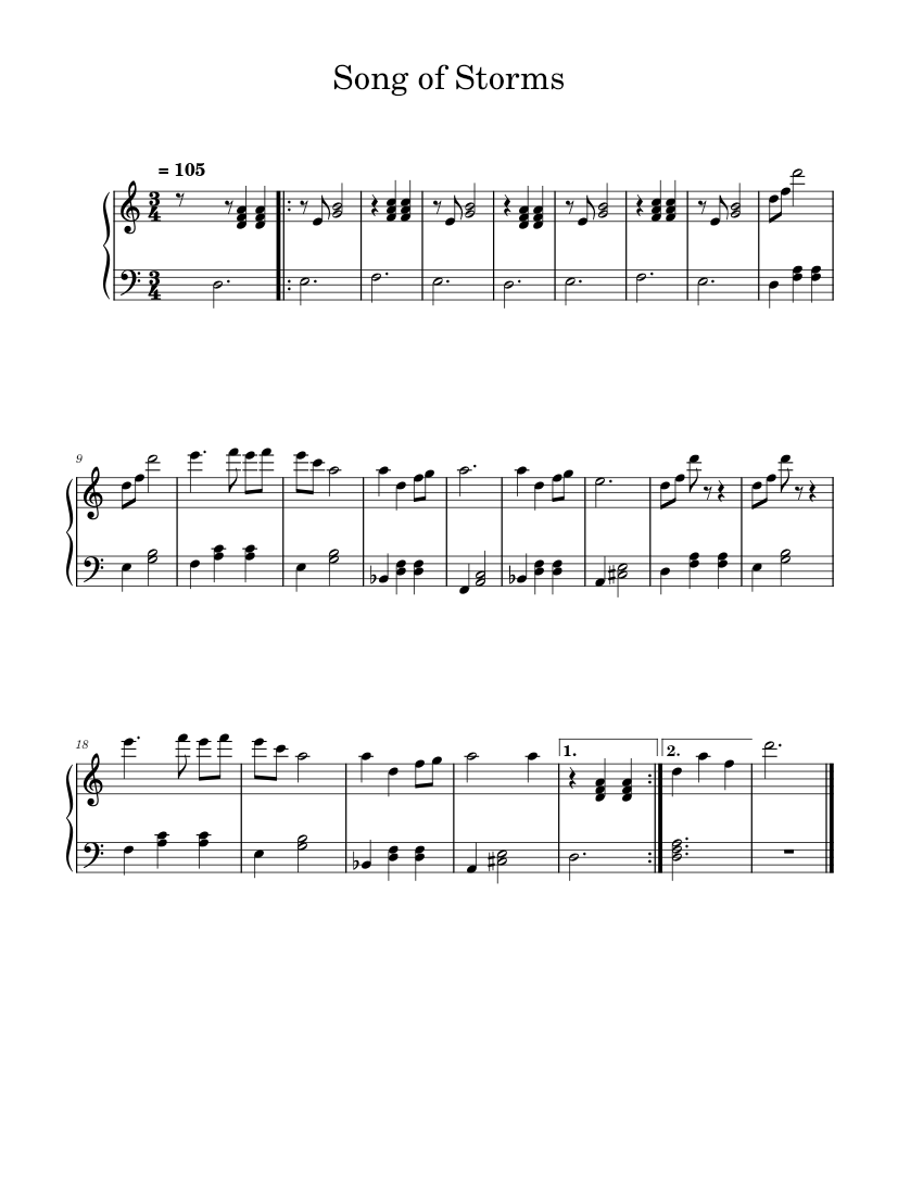 Song of Storms – Koji Kondo Song of Storms Sheet music for Piano (Solo ...