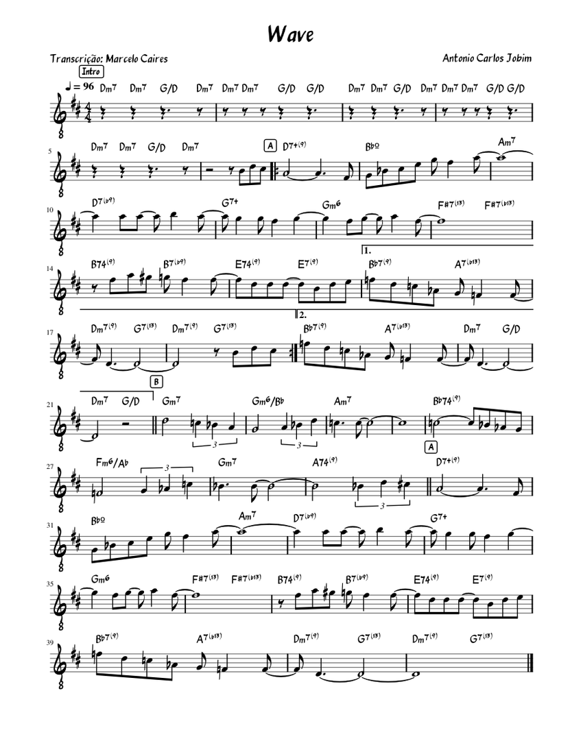 Wave - Tom Jobim Sheet Music with Chords for Guitar (Solo) | MuseScore.com