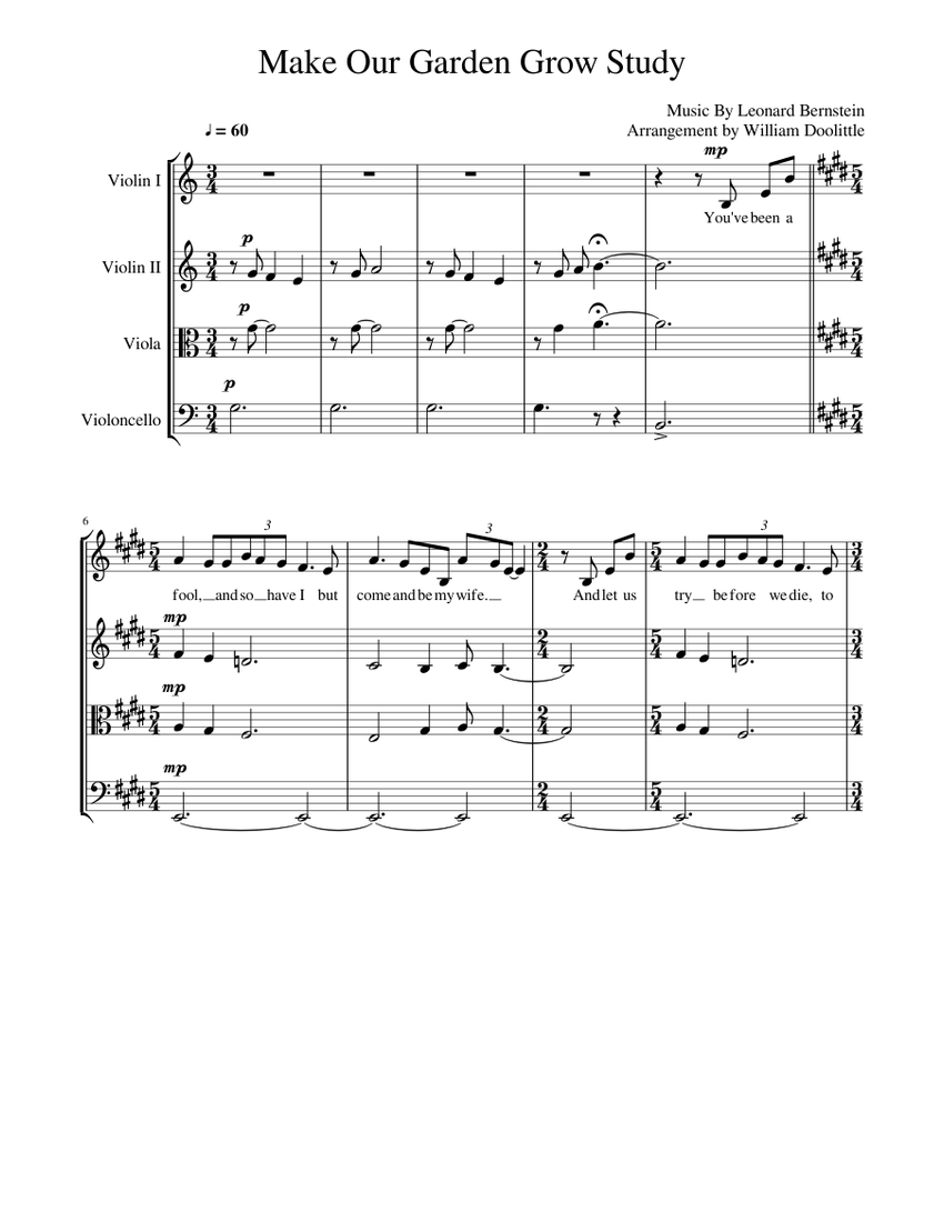 Make Our Garden Grow (Study) Sheet Music for Violin, Viola, Cello ...