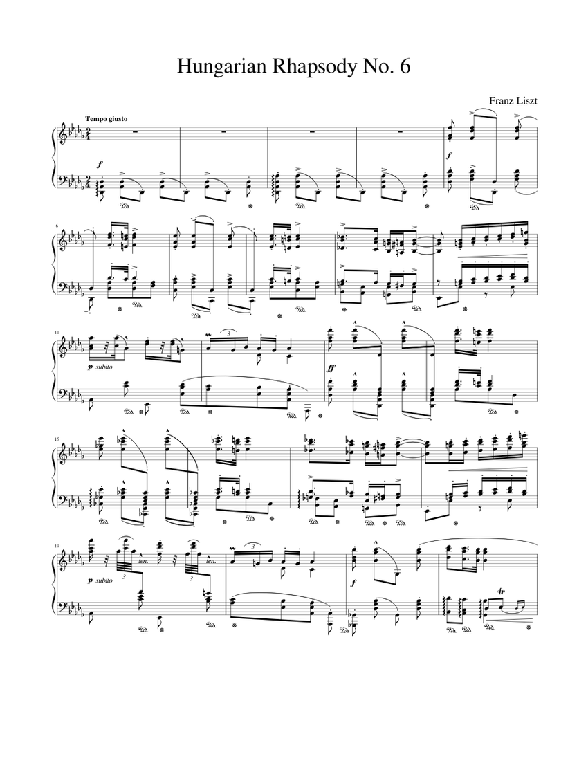 Liszt - Hungarian Rhapsody No. 6 Sheet music for Piano (Solo) Easy ...