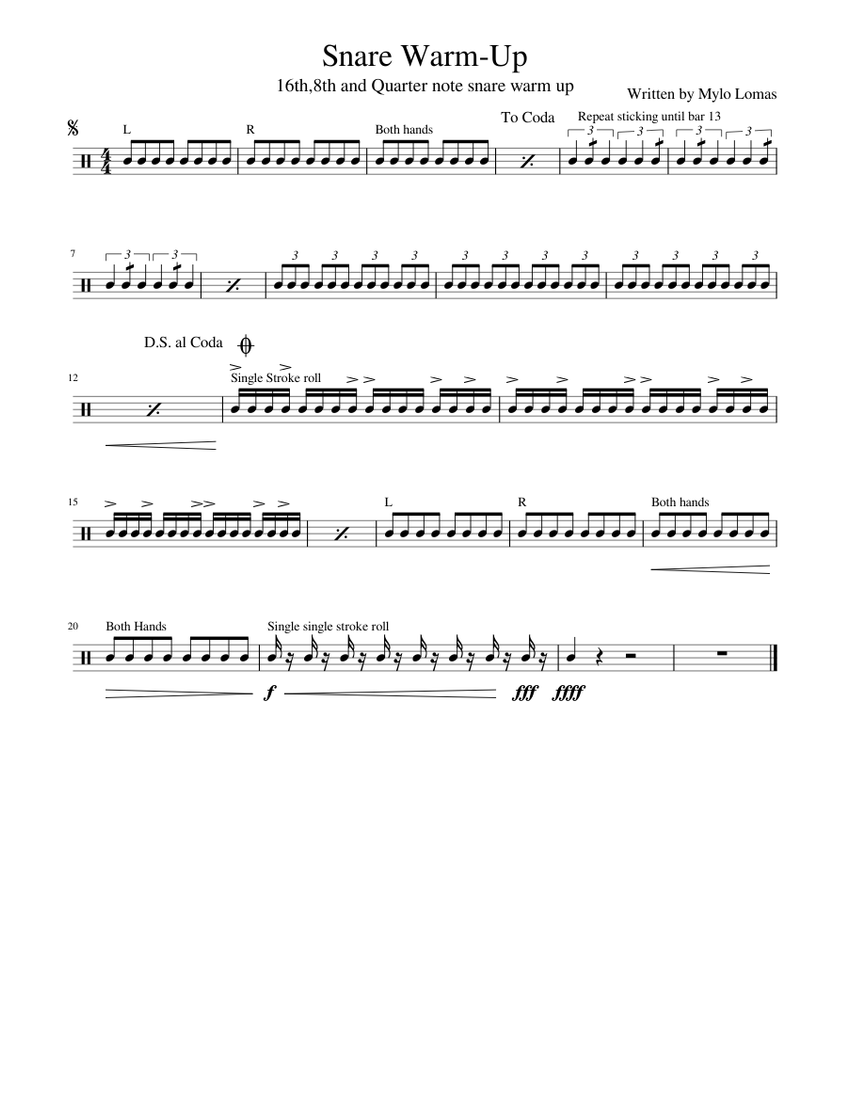 Snare Warm-Up Mylo Sheet music for Snare drum (Solo) | Musescore.com