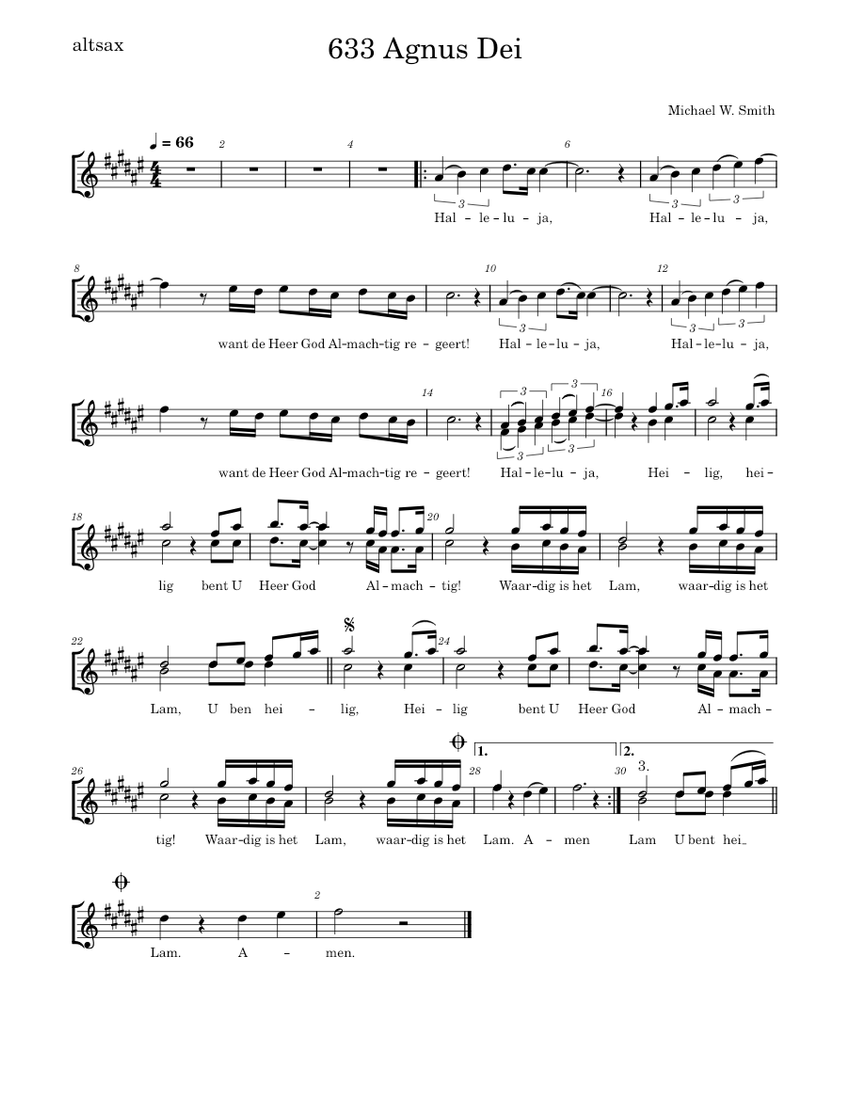 Agnus Dei – Michael W. Smith 633 Agnus Dei voor altsax Sheet Music with ...
