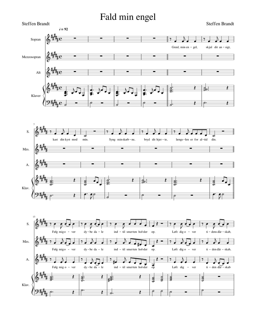 Fald min engel Sheet music for Piano, Soprano, Alto, Mezzo soprano ...