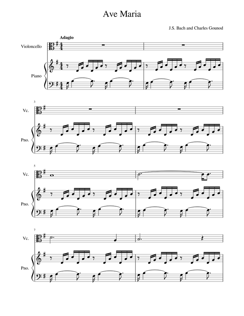 Ave Maria – Charles Gounod Ave Maria Bach Sheet Music for Piano, Cello ...