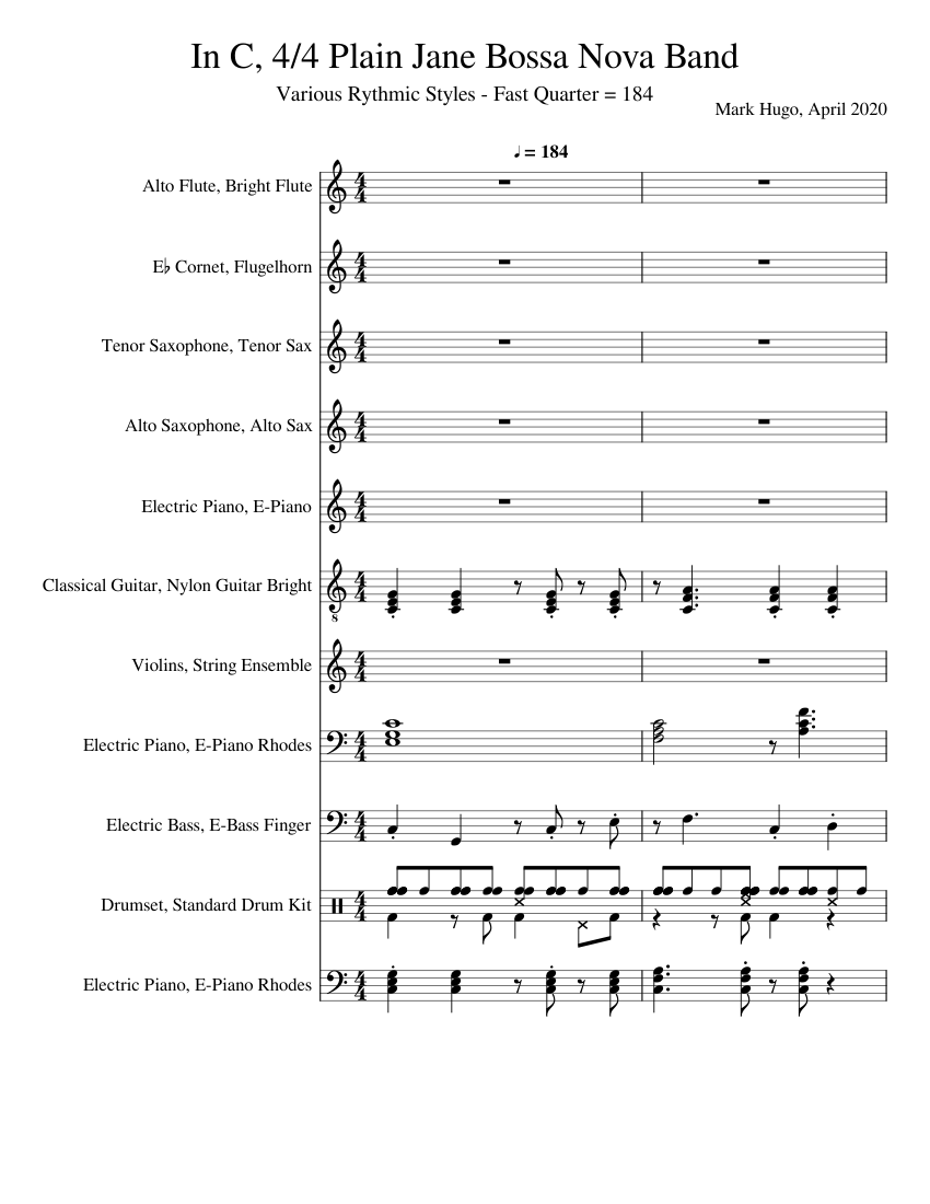 Melodys in C Going up in Rythmic Complexity Bossa Nova Various Style ...