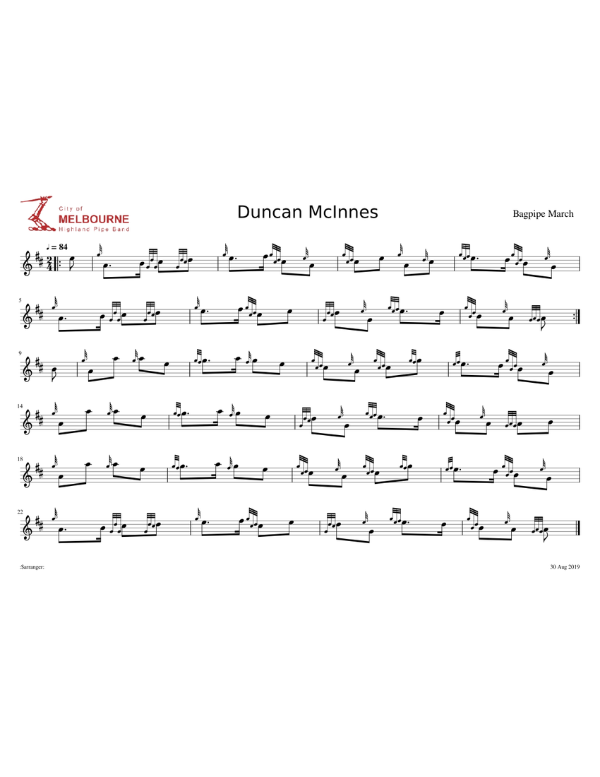 DuncanMcInnes Bagpipe March 2/4 Sheet Music for Pipes (Solo ...