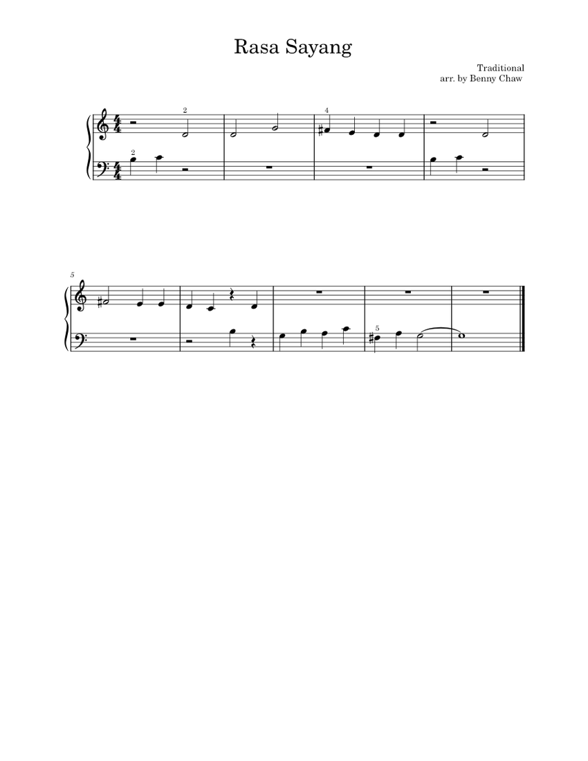 Rasa Sayang Sheet Music for Piano (Solo) easy | MuseScore.com