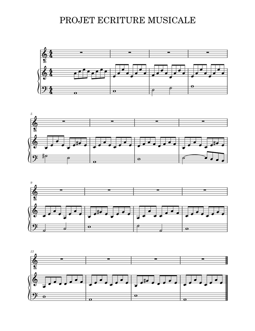 PROJET ECRITURE MUSICALE Sheet music for Piano, Vocals (Piano-Voice ...