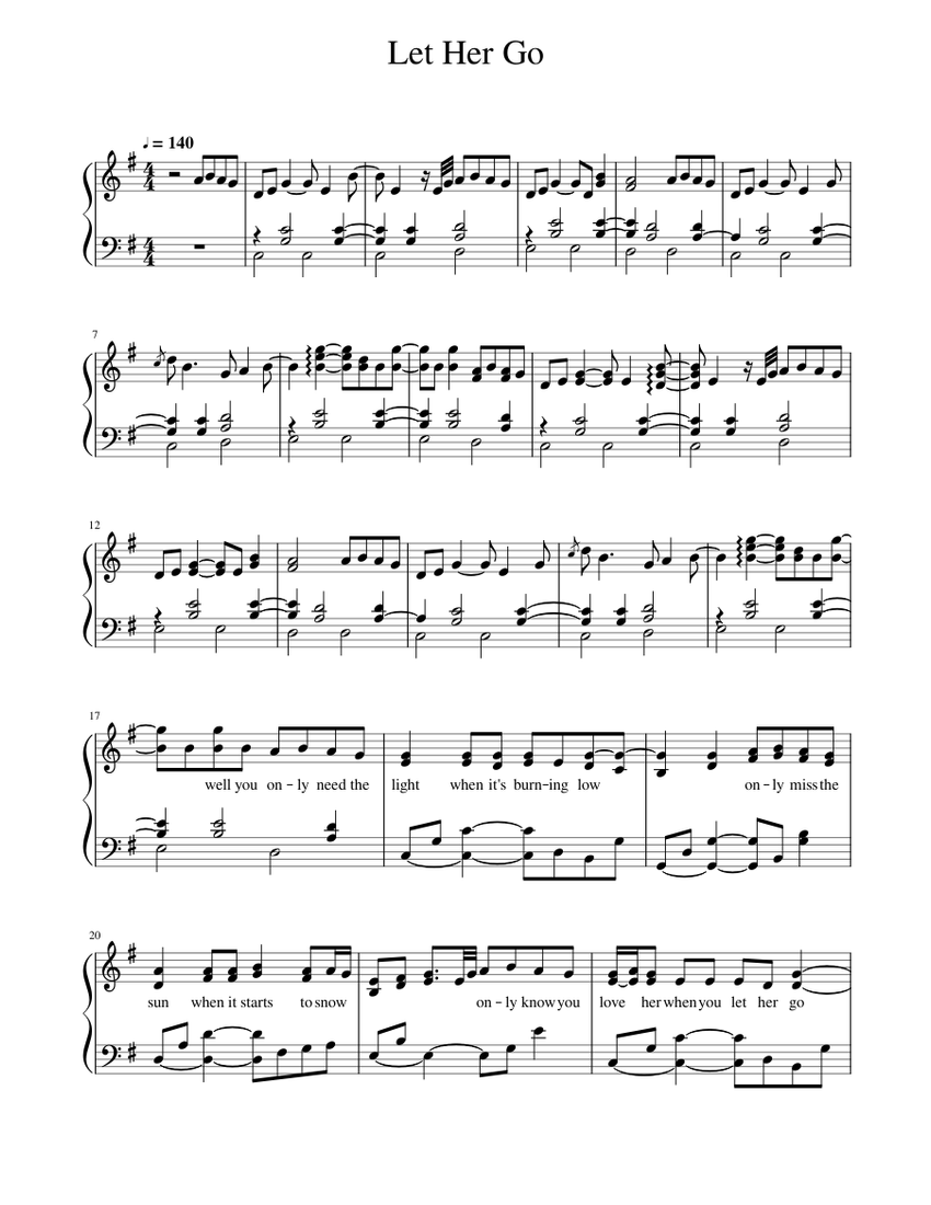 Let Her Go Sheet music for Piano (Solo) | Musescore.com