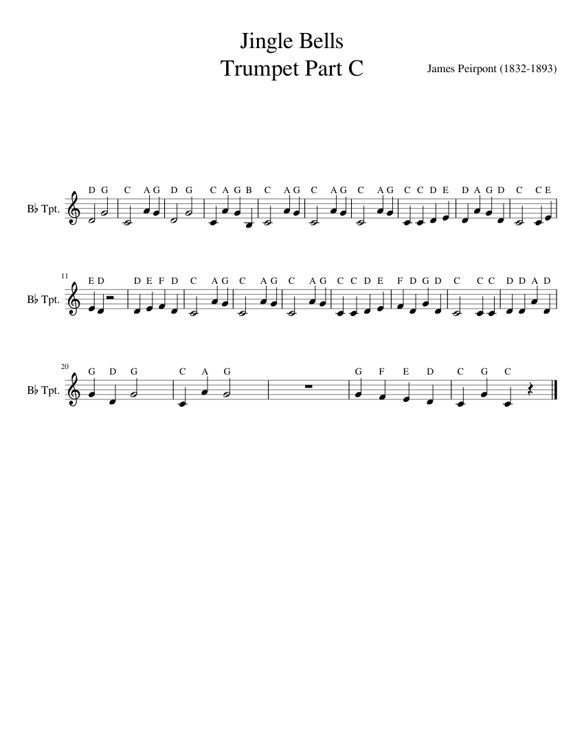 Jingle Bells Trumpet Part C Sheet music for Trumpet in b-flat ...
