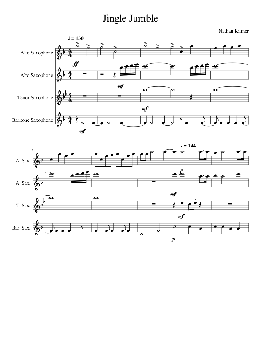 Jingle Jumble Sheet Music for Saxophone alto, Saxophone tenor ...