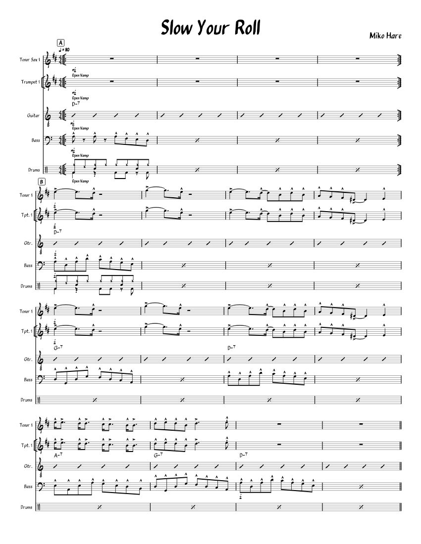 Slow Your Roll Sheet music for Saxophone tenor, Trumpet in b-flat ...
