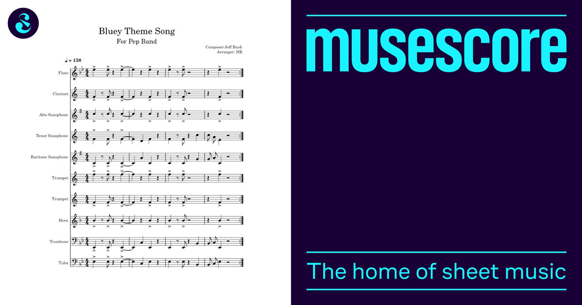 Bluey Theme Song - Joff Bush Sheet Music for Trombone, Tuba, Flute ...