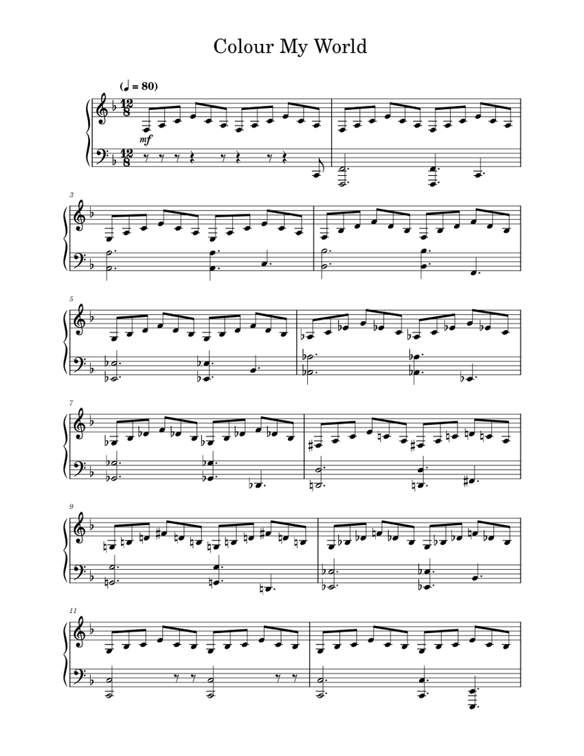Colour my world – Chicago Colour My World Sheet Music for Piano (Solo ...