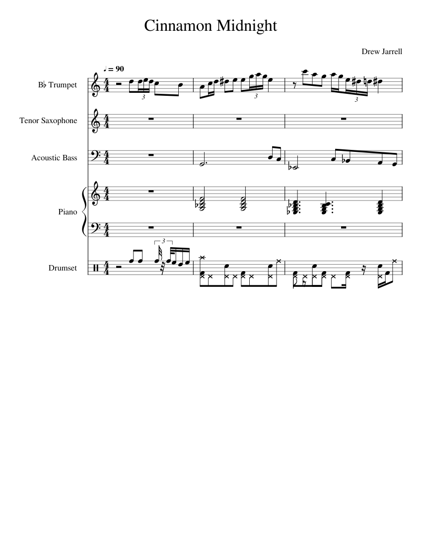 Cinnamon Midnight (v.1) Sheet Music for Piano, Saxophone tenor, Trumpet ...