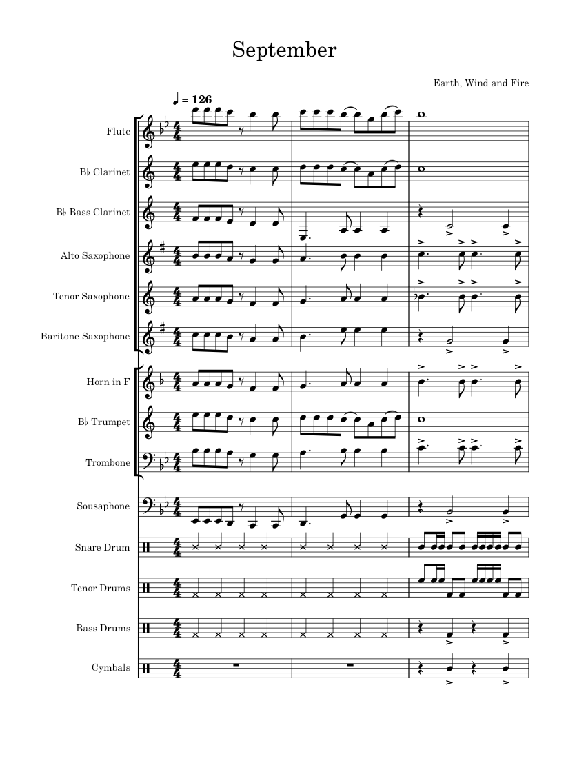 September – Earth, Wind & Fire Sheet Music for Trombone, Flute ...