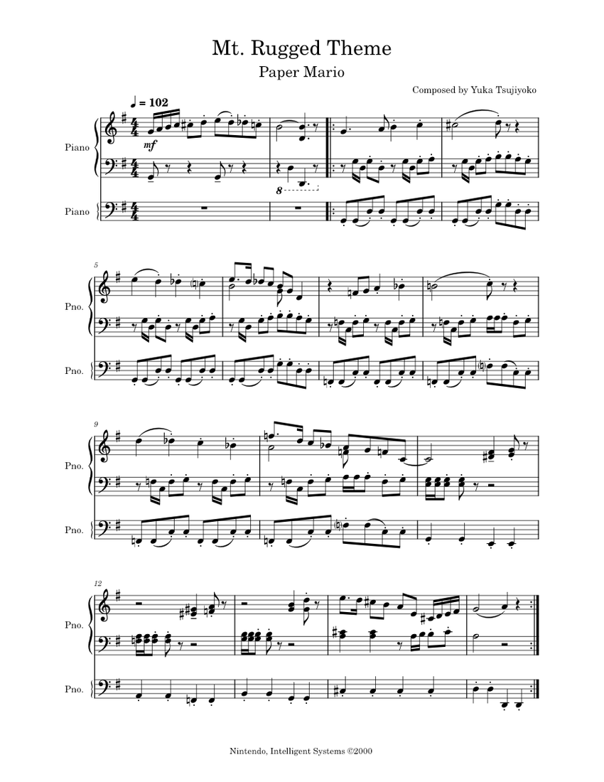 Mt. Rugged Theme from Paper Mario Sheet music for Piano (Piano Duo ...