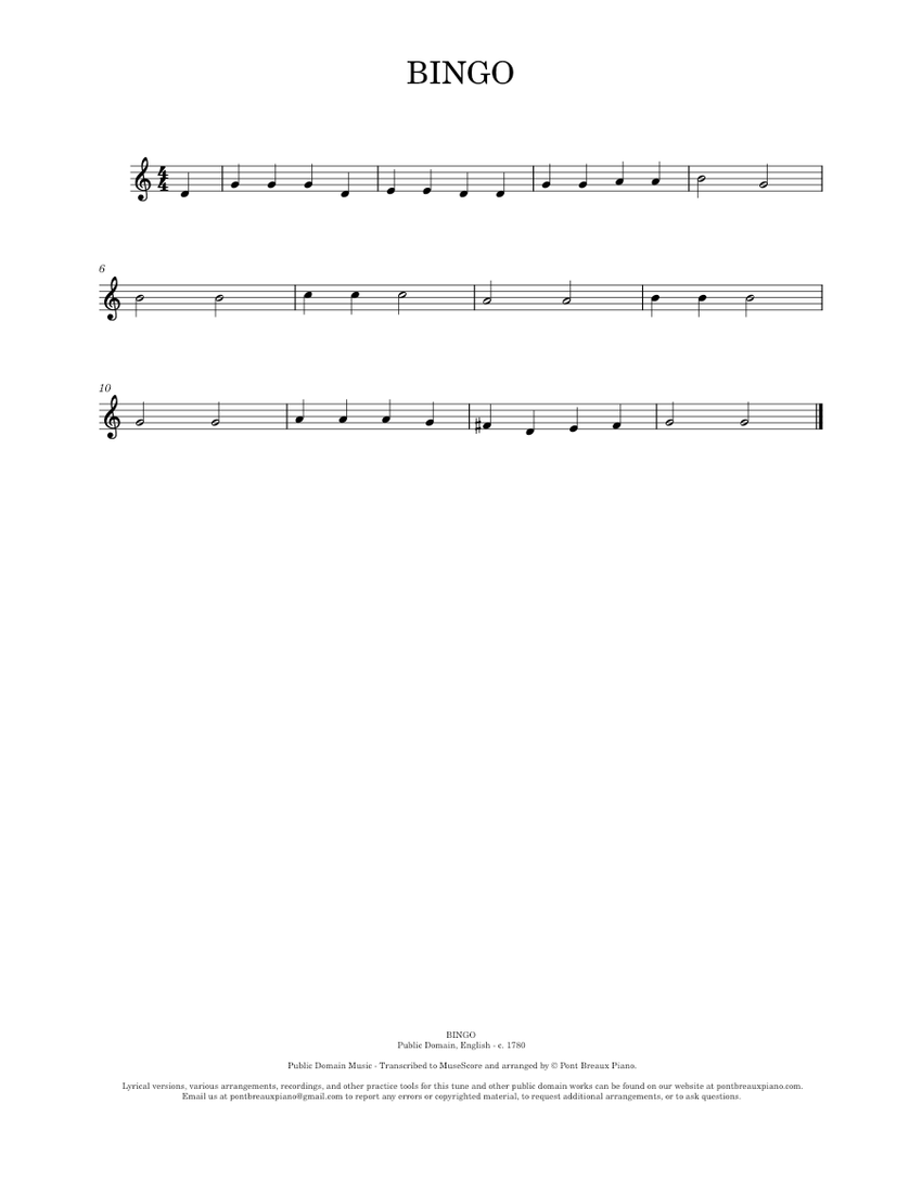 BINGO – Trad. English Sheet music for Piano (Solo) Easy | Musescore.com