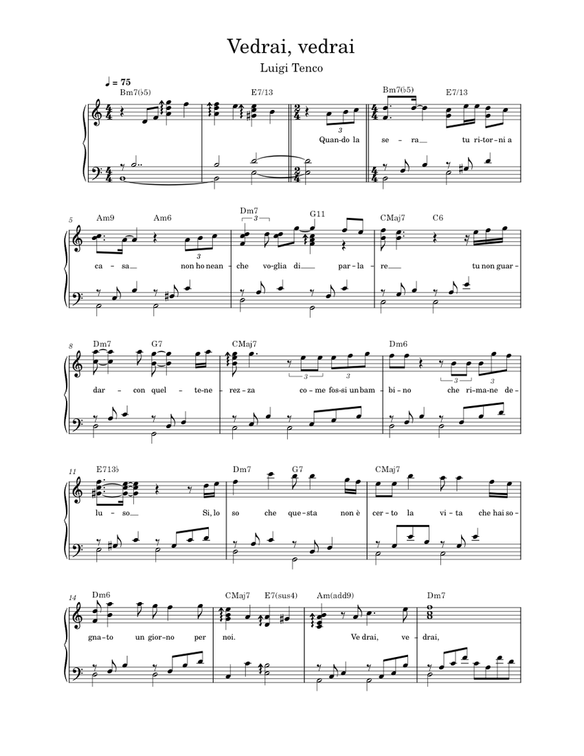 Vedrai, vedrai – Luigi Tenco Sheet music for Piano (Solo) | Musescore.com