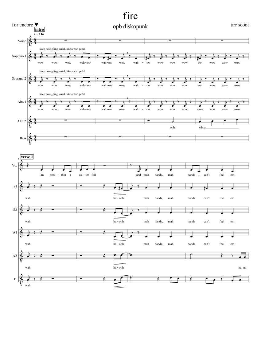 Fire Sheet music for Soprano, Alto, Bass voice, Vocals (Choral ...