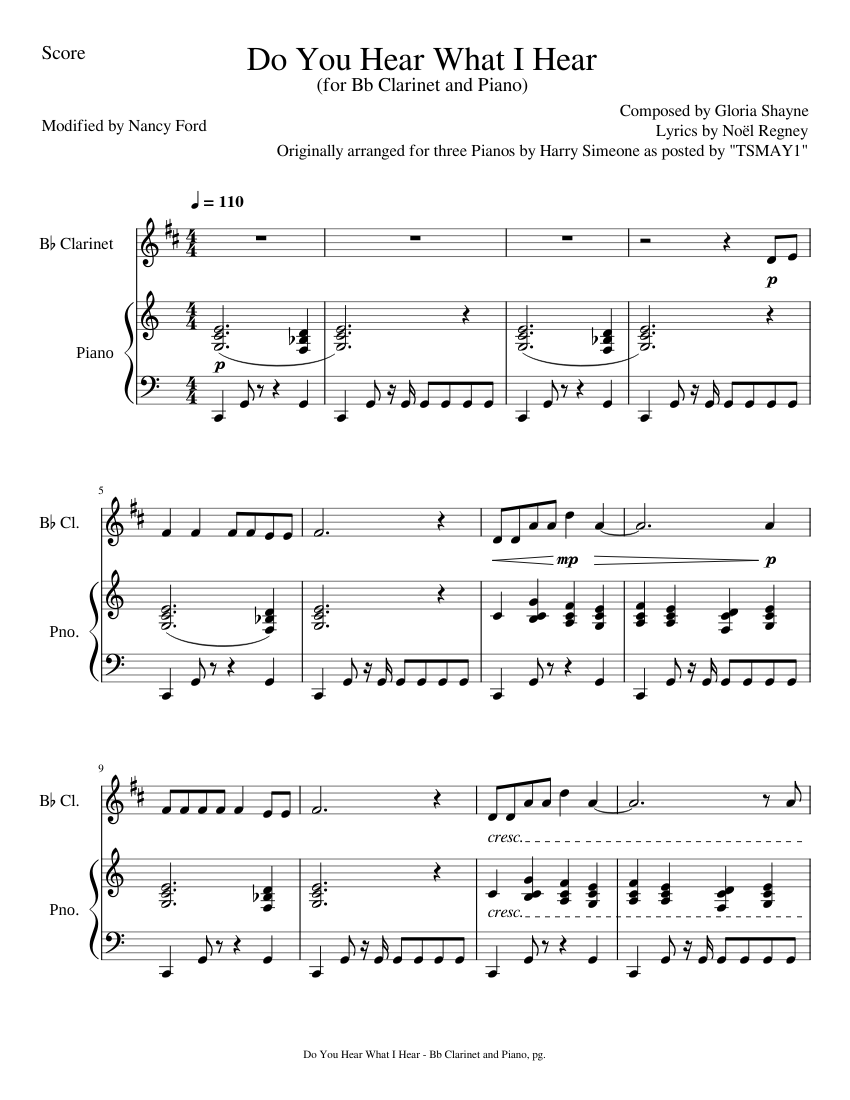 Do You Hear What I Hear – Gloria Shayne and Noël Regney (Bb Clarinet ...