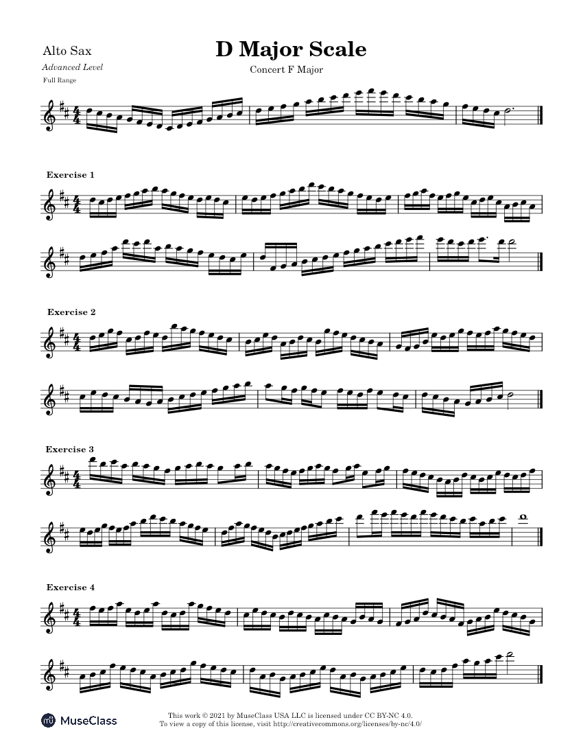 Concert F Major Scale Exercises-Advanced for Alto Sax Sheet Music for ...