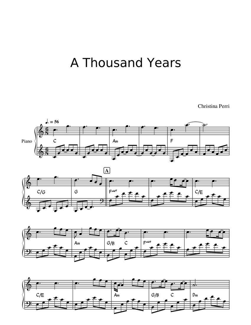 A THOUSAND YEARS – Christina Perri Sheet Music with Chords for Piano ...