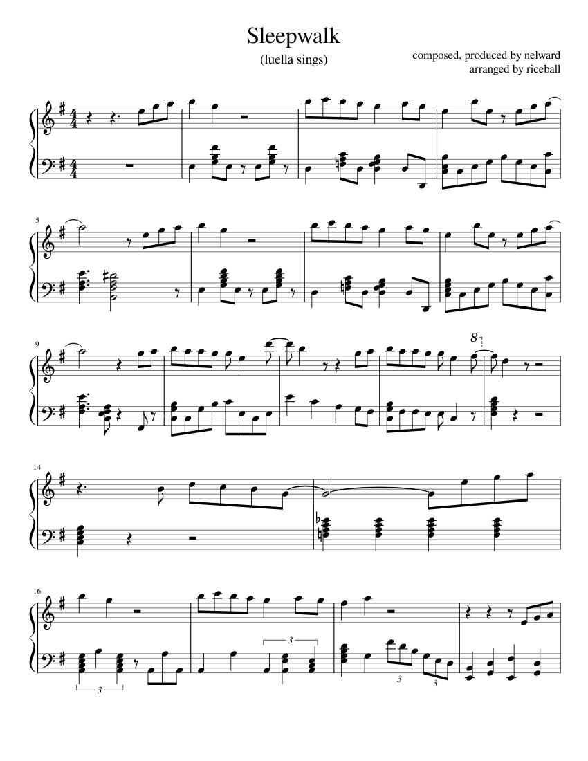 Sleepwalk by nelward (WIP) Sheet Music for Piano (Solo) easy ...